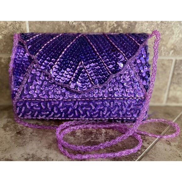 Unbranded | Bags | Purple Quartz Sand Sequins Vintage Crossbody Purse ...
